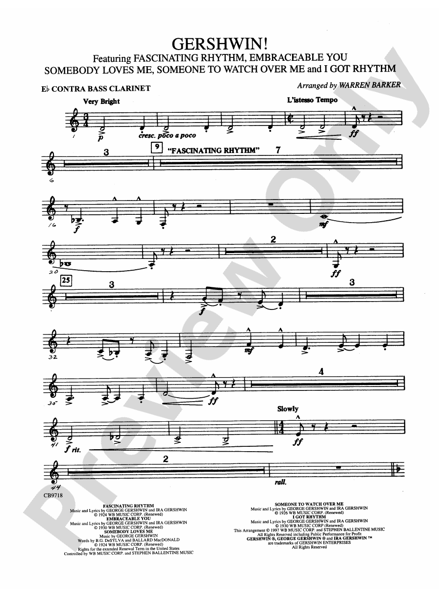 Gershwin Medley E Flat Contrabass Clarinet E Flat Contrabass Clarinet Part Digital Sheet