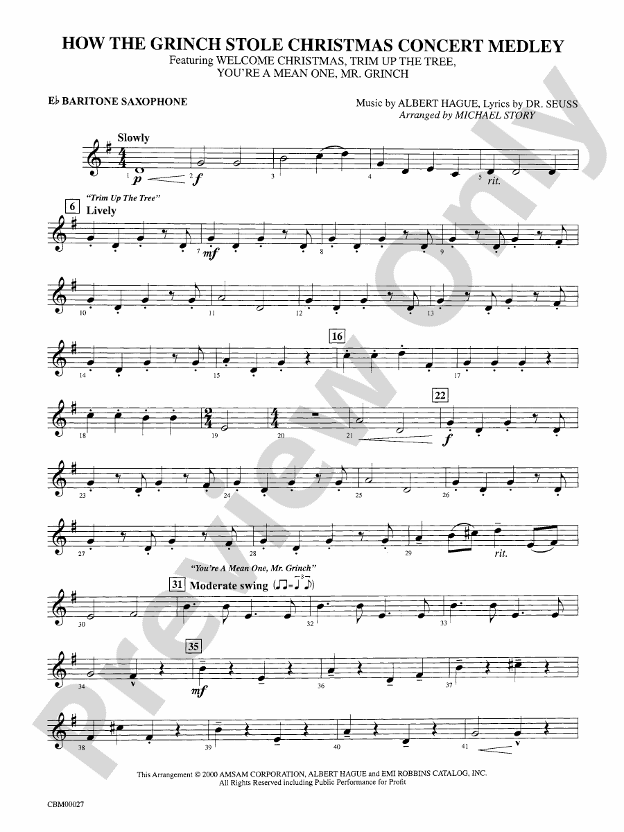 How the Grinch Stole Christmas: E-flat Baritone Saxophone: E-flat Baritone Saxophone Part ...