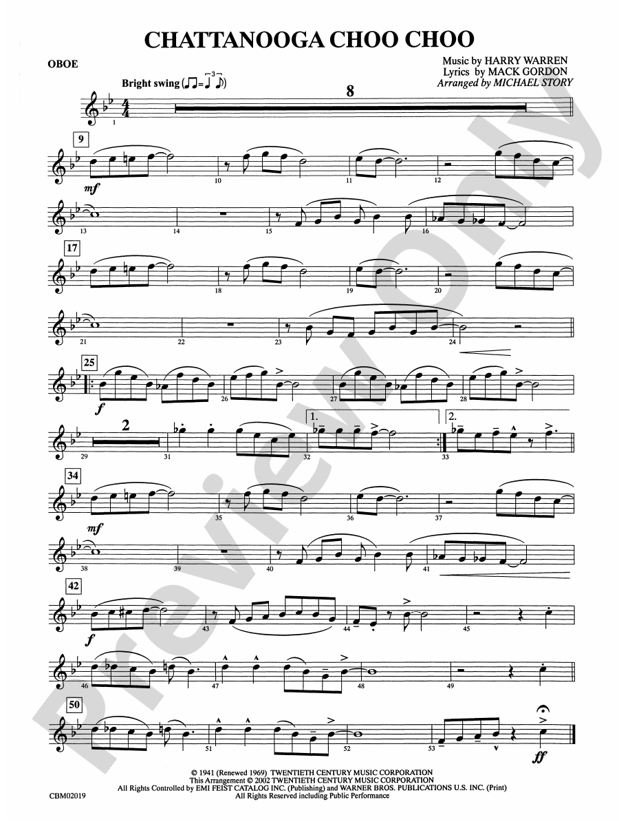 Chattanooga Choo Choo: Oboe: Oboe Part - Digital Sheet Music Download