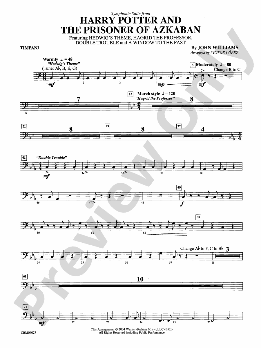 Harry Potter and the Prisoner of Azkaban, Symphonic Suite from: Timpani: Timpani Part - Digital ...