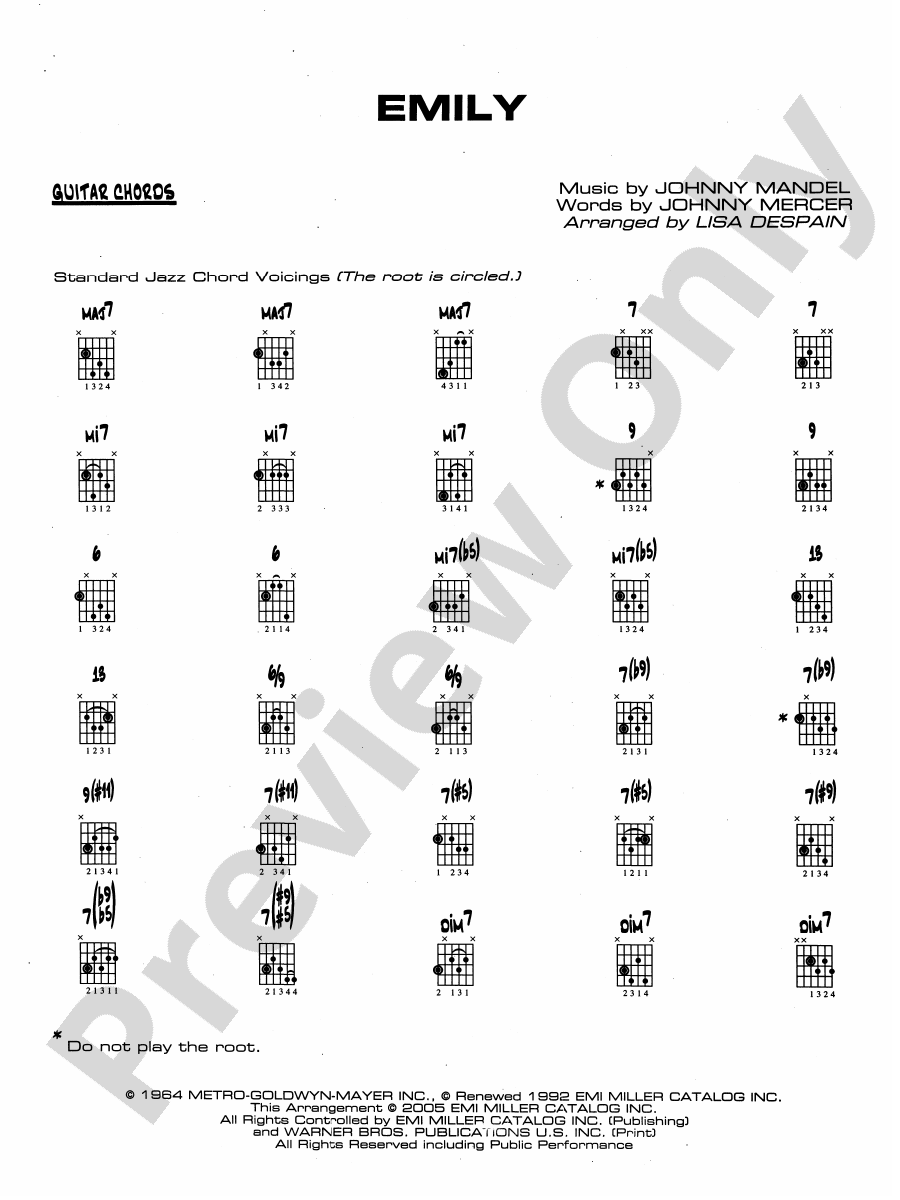 Emily: Guitar Chords: Guitar Chords Part - Digital Sheet Music Download