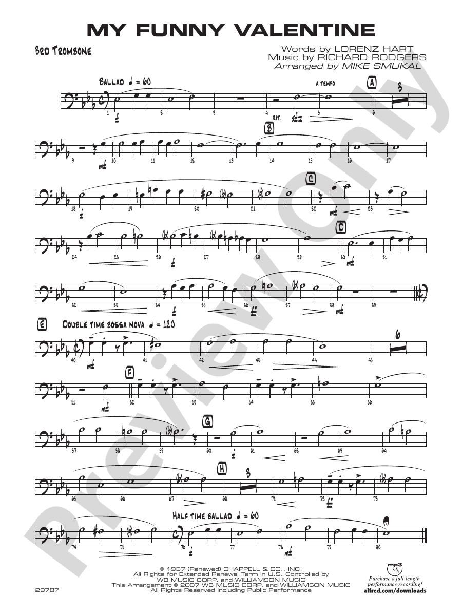 My Funny Valentine: 3rd Trombone: 3rd Trombone Part - Digital Sheet ...