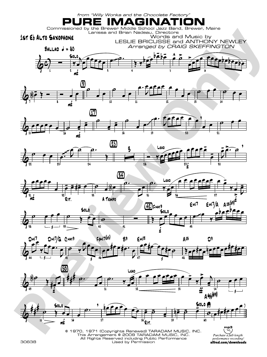 Pure Imagination (from Willy Wonka and the Chocolate Factory): E-flat Alto Saxophone: E-flat ...