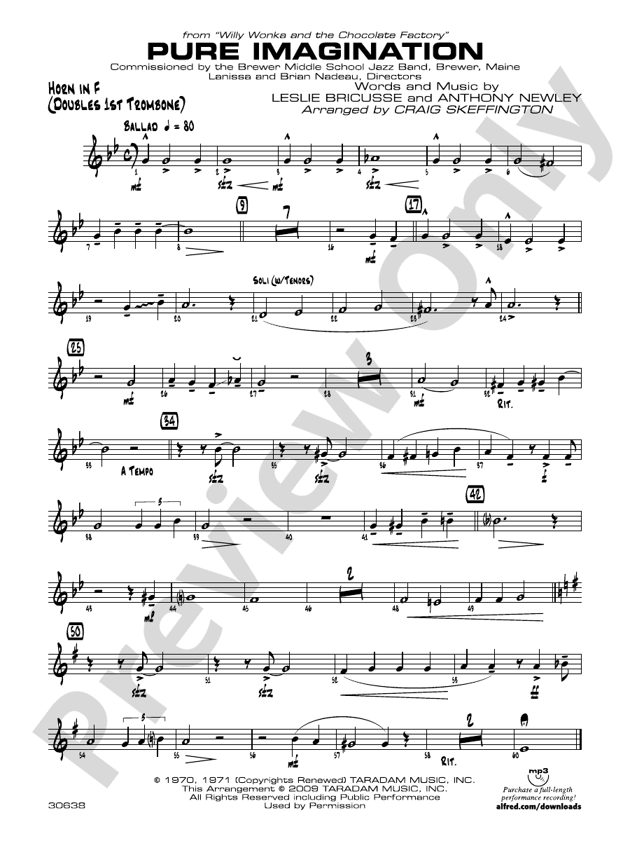 Pure Imagination (from Willy Wonka and the Chocolate Factory): 1st F Horn: 1st F Horn Part ...