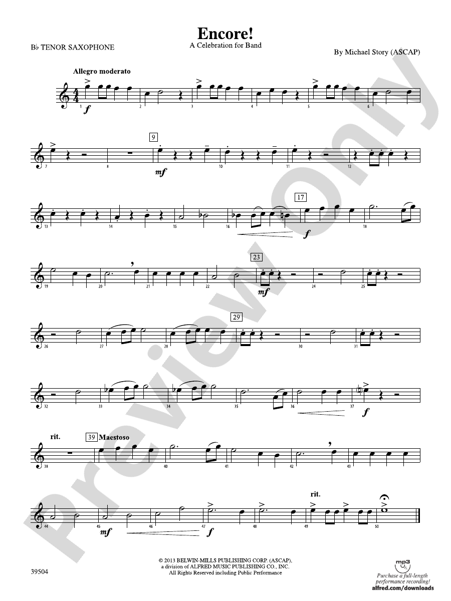 Encore!: B-flat Tenor Saxophone: B-flat Tenor Saxophone Part - Digital Sheet Music Download