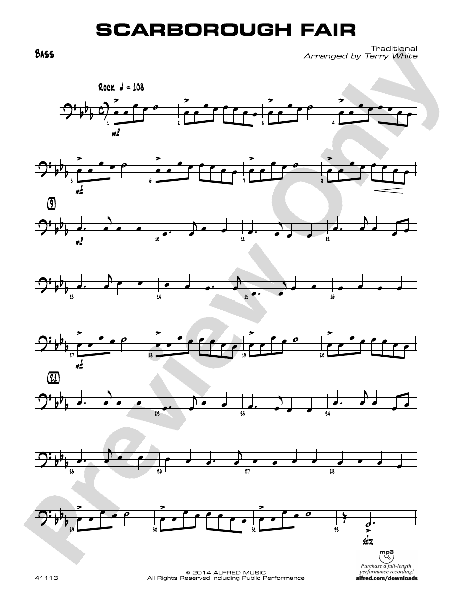 Scarborough Fair: String Bass: String Bass Part - Digital Sheet Music ...