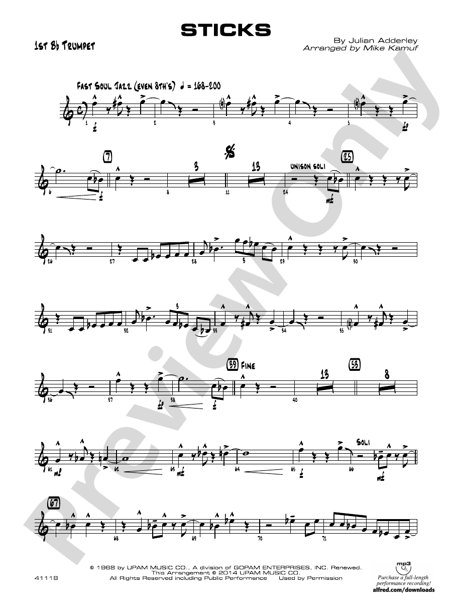 Sticks: 1st B-flat Trumpet: 1st B-flat Trumpet Part - Digital Sheet Music Download