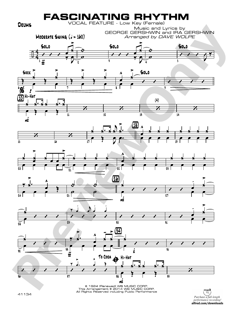 Fascinating Rhythm: Drums: Drums Part - Digital Sheet Music Download