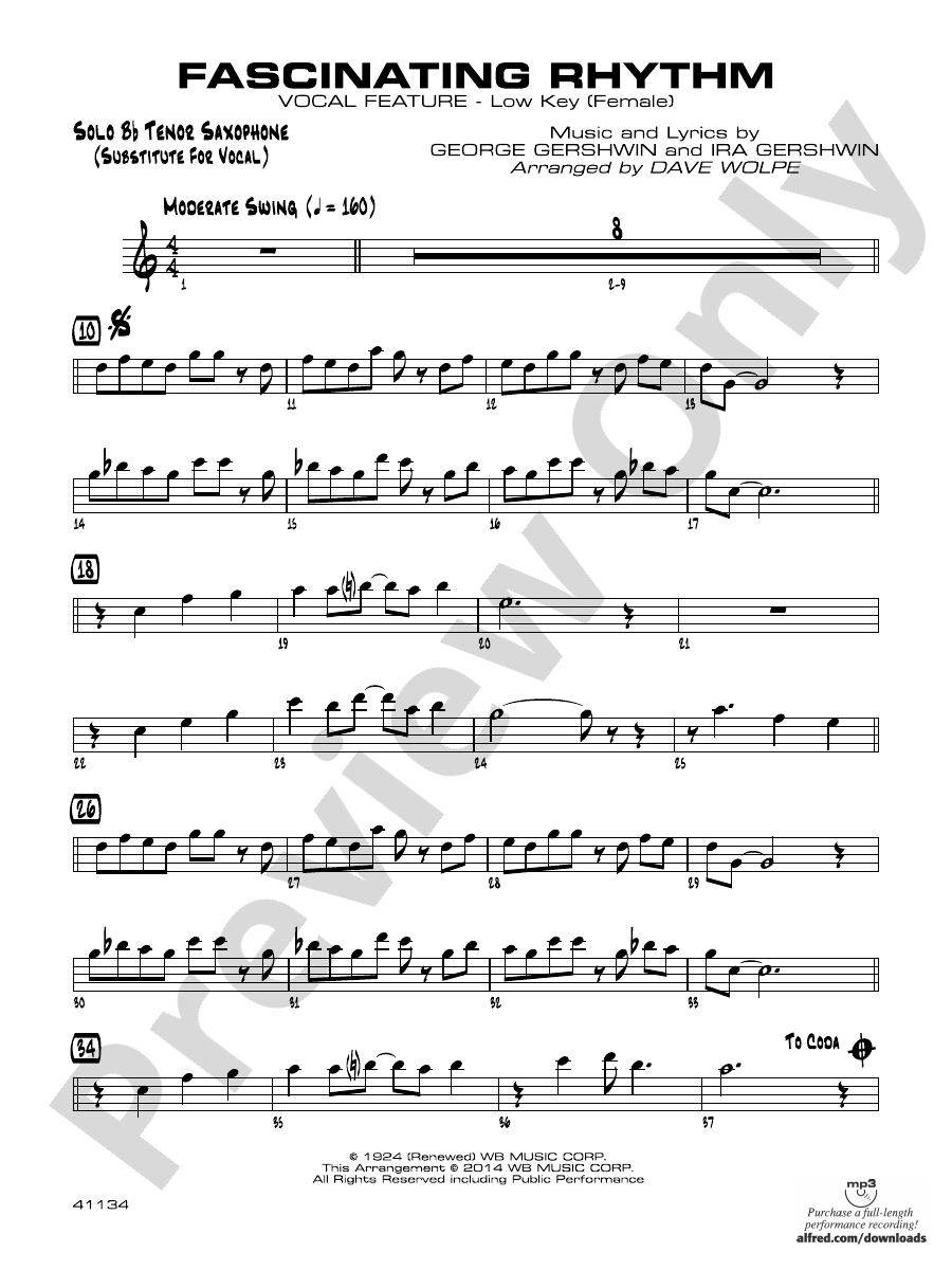 Fascinating Rhythm: Solo Tenor Saxophone: Solo Tenor Saxophone Part ...