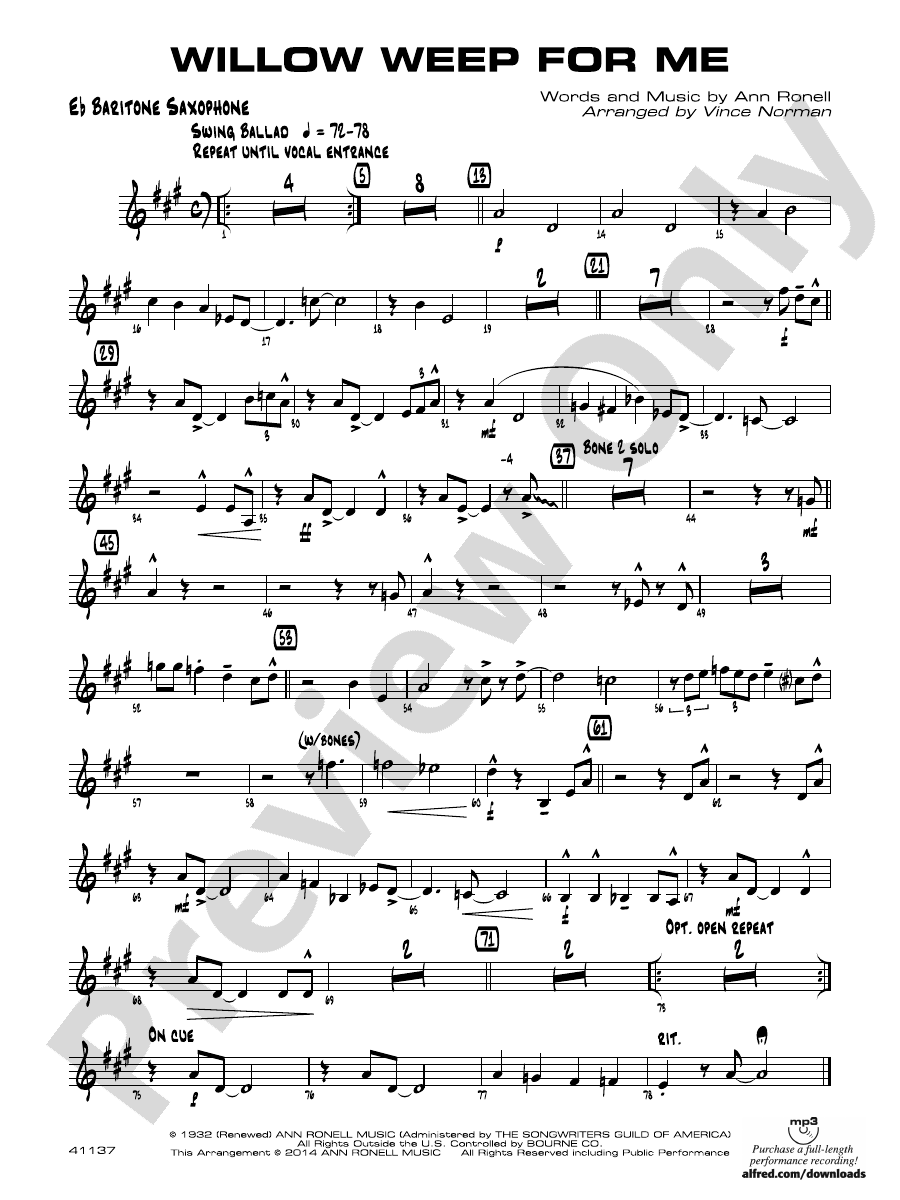 Willow Weep for Me: E-flat Baritone Saxophone: E-flat Baritone ...