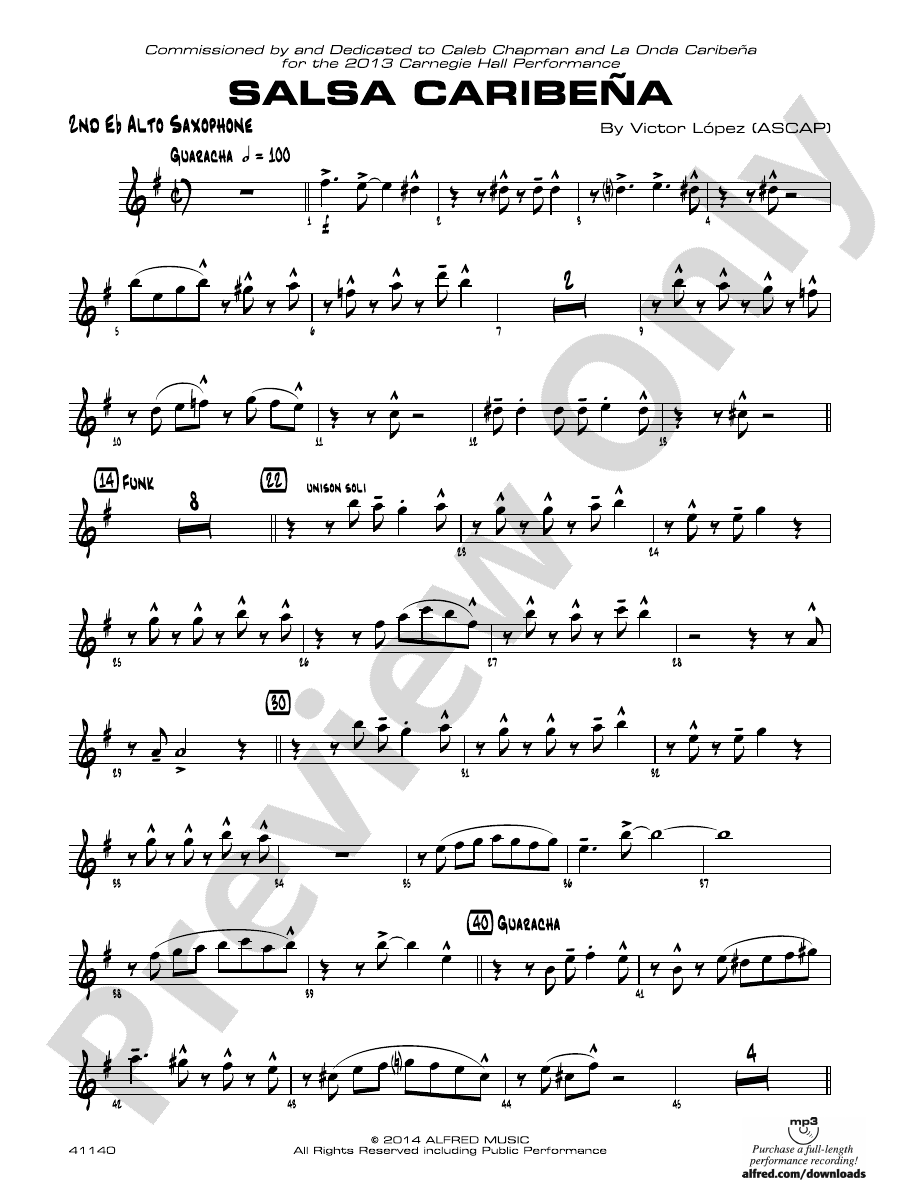 Salsa Caribeña: 2nd E-flat Alto Saxophone: 2nd E-flat Alto Saxophone Part - Digital Sheet Music ...