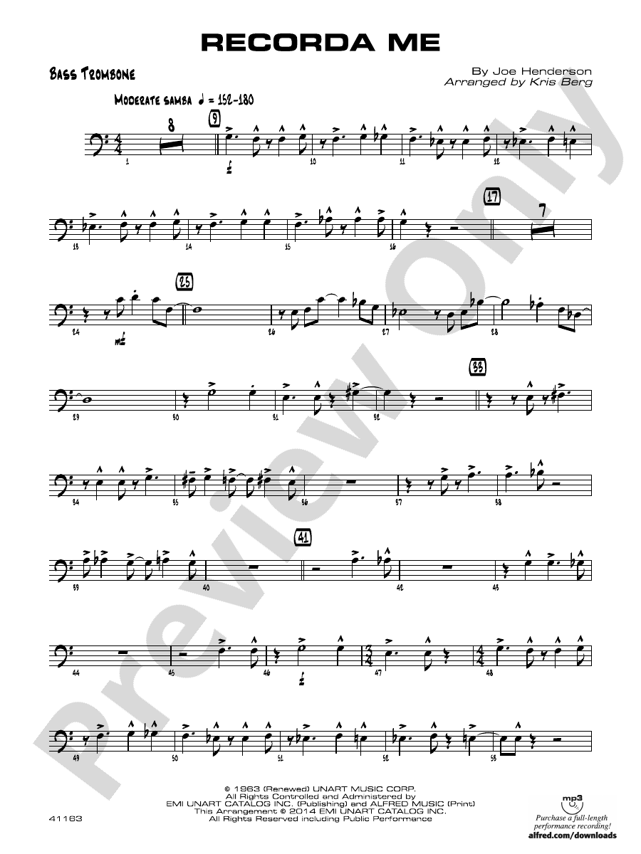 Recorda me: Bass Trombone: Bass Trombone Part - Digital Sheet Music ...