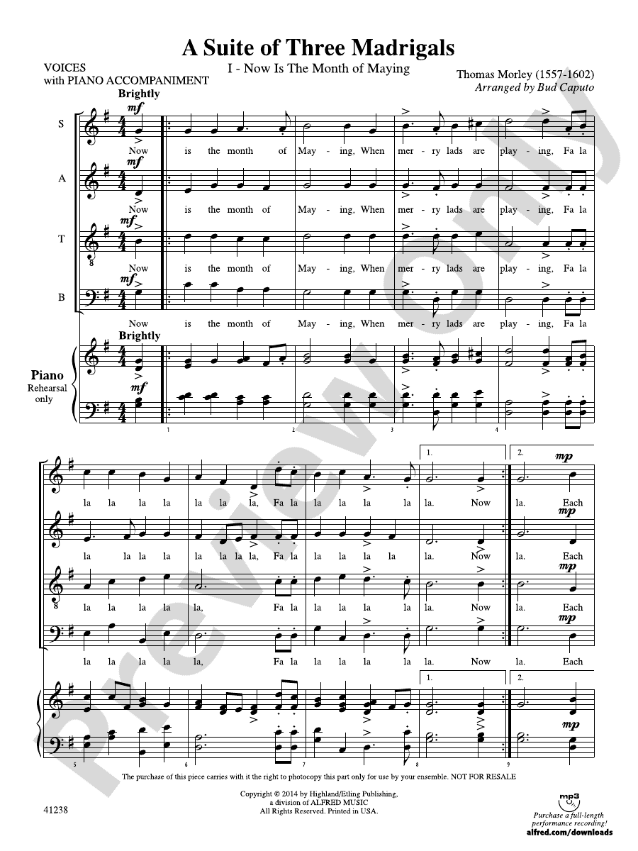 A Suite of Three Madrigals: Vocals: Vocals Part - Digital Sheet Music Download