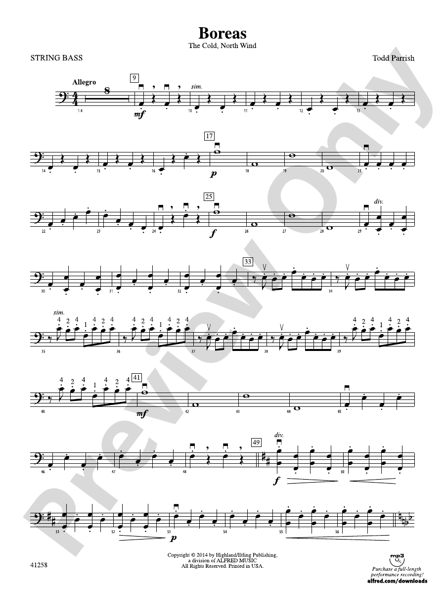 Boreas: String Bass: String Bass Part - Digital Sheet Music Download