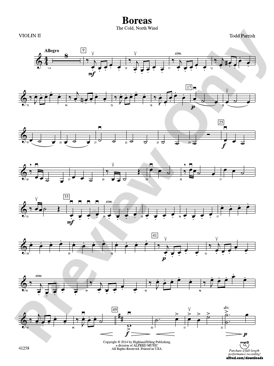Boreas: 2nd Violin: 2nd Violin Part - Digital Sheet Music Download