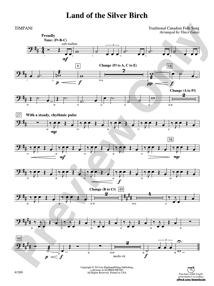 Land of the Silver Birch: Timpani: Timpani Part - Digital Sheet Music ...