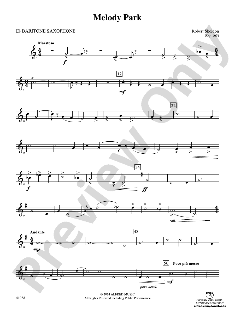 Melody Park: E-flat Baritone Saxophone: E-flat Baritone Saxophone Part - Digital Sheet Music ...