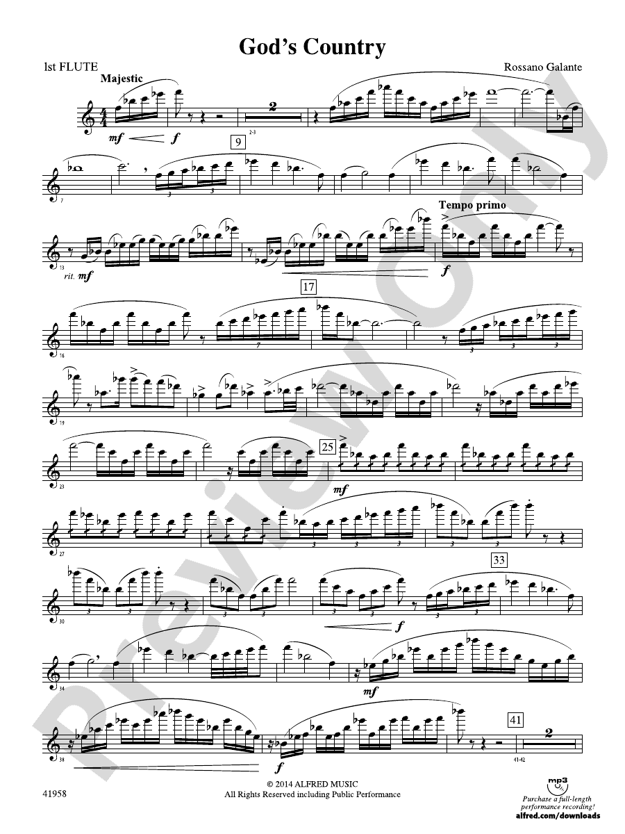God's Country: Flute: Flute Part - Digital Sheet Music Download