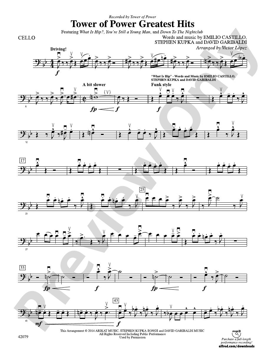 Tower of Power Greatest Hits: Cello: Cello Part - Digital Sheet Music ...