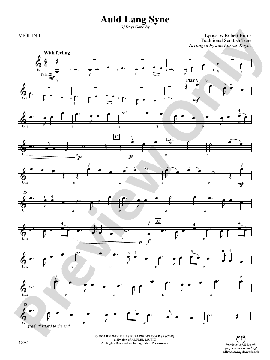 Auld Lang Syne: 1st Violin: 1st Violin Part - Digital Sheet Music Download