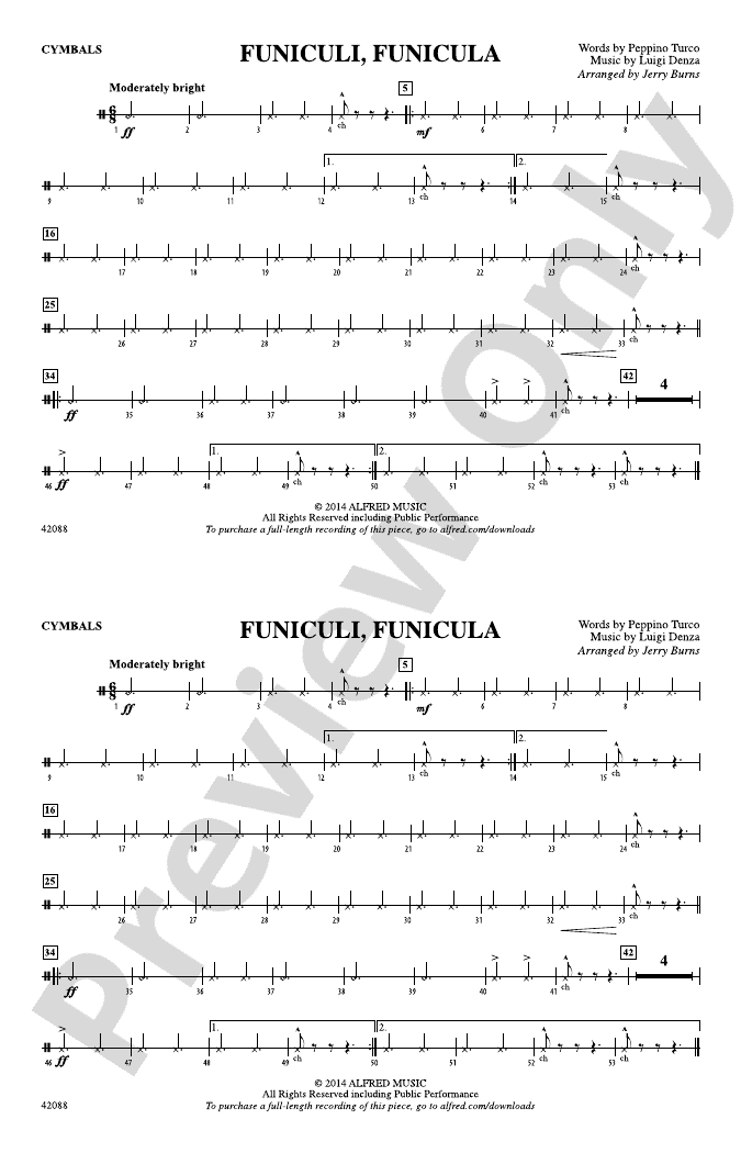 Funiculi, Funicula: Cymbals: Cymbals Part - Digital Sheet Music Download