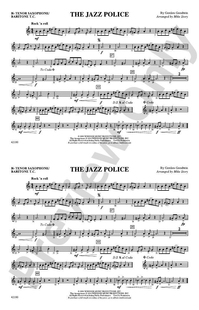 The Jazz Police: Bb Tenor Saxophone/Bartione Treble Clef: Bb Tenor ...