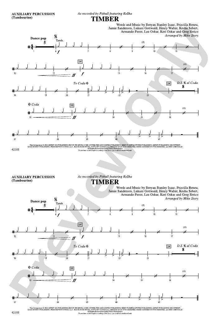 Timber: Auxiliary Percussion: Auxiliary Percussion Part - Digital Sheet ...