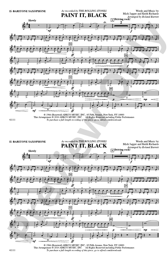 Paint It, Black: E-flat Baritone Saxophone: E-flat Baritone Saxophone Part - Digital Sheet Music ...
