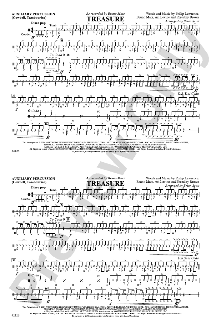 Treasure: Auxiliary Percussion: Auxiliary Percussion Part - Digital Sheet Music Download