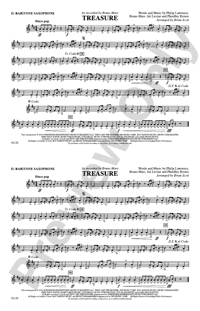 Treasure E Flat Baritone Saxophone E Flat Baritone Saxophone Part