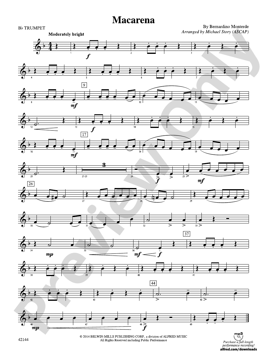 Macarena: 1st B-flat Trumpet: 1st B-flat Trumpet Part - Digital Sheet ...