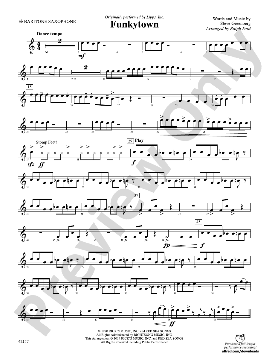 Funkytown: E-flat Baritone Saxophone: E-flat Baritone Saxophone Part ...