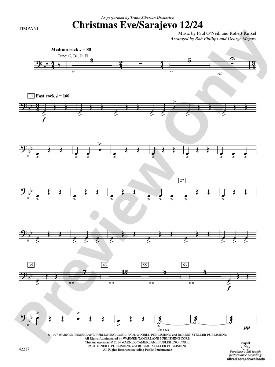 Christmas Eve/Sarajevo 12/24: Timpani: Timpani Part - Digital Sheet ...