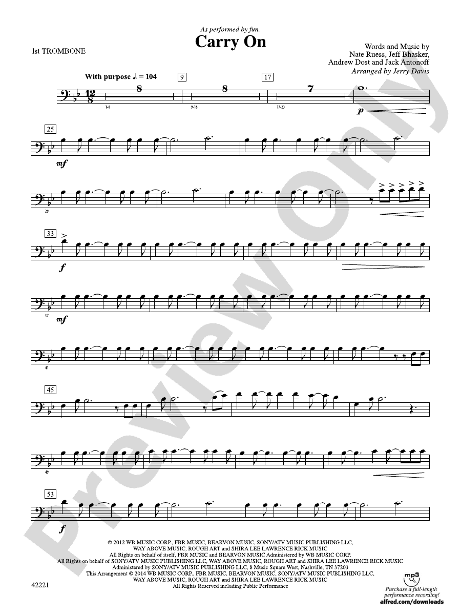 Carry On: 1st Trombone: 1st Trombone Part - Digital Sheet Music Download