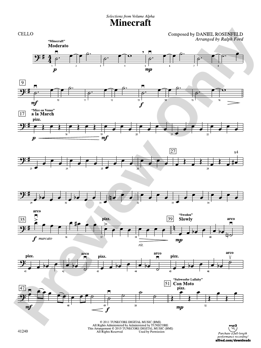 Minecraft: Cello: Cello Part - Digital Sheet Music Download