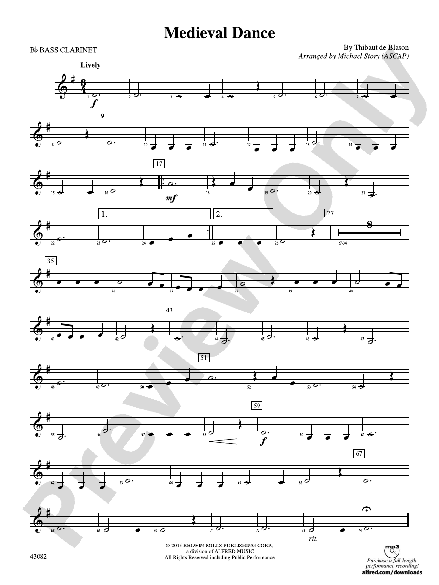 Medieval Dance: B-flat Bass Clarinet: B-flat Bass Clarinet Part ...