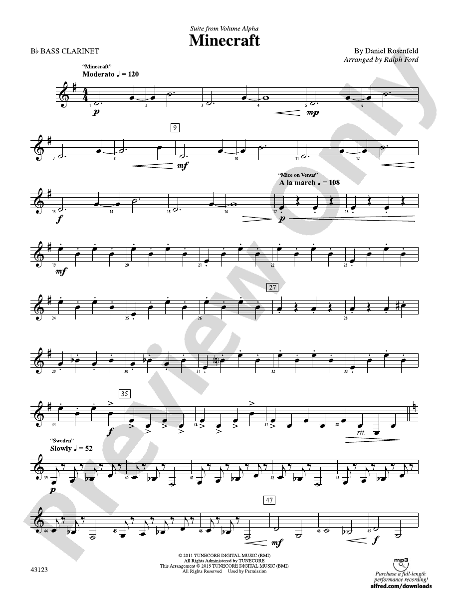 Minecraft: B-flat Bass Clarinet: B-flat Bass Clarinet Part - Digital ...