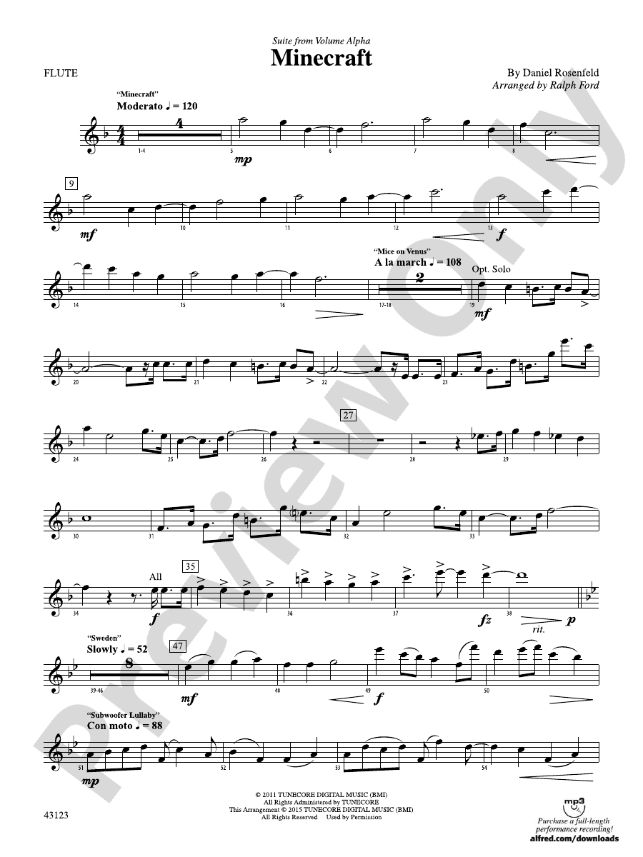 Minecraft: Flute: Flute Part - Digital Sheet Music Download
