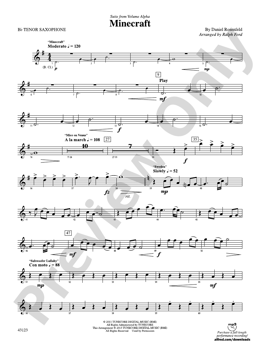 Minecraft: B-flat Tenor Saxophone: B-flat Tenor Saxophone Part ...