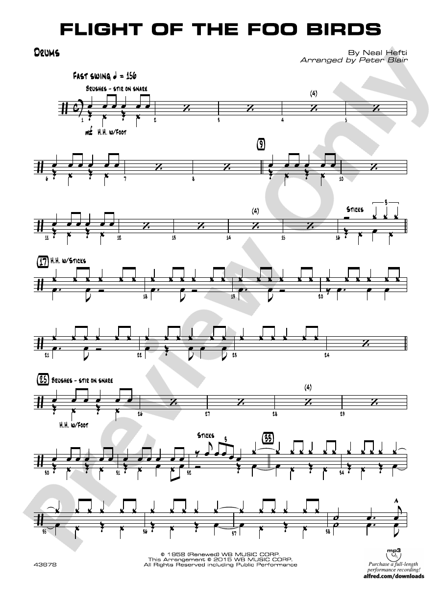 Flight of the Foo Birds: Drums: Drums Part - Digital Sheet Music Download