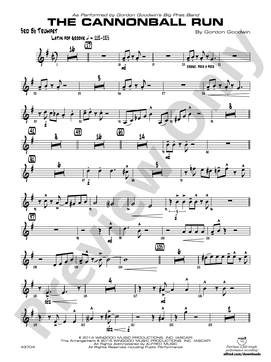 The Cannonball Run: 3rd B-flat Trumpet: 3rd B-flat Trumpet Part ...