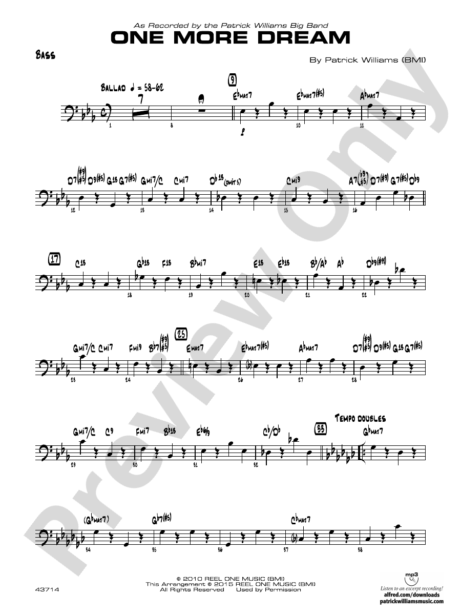 One More Dream: String Bass: String Bass Part - Digital Sheet Music ...