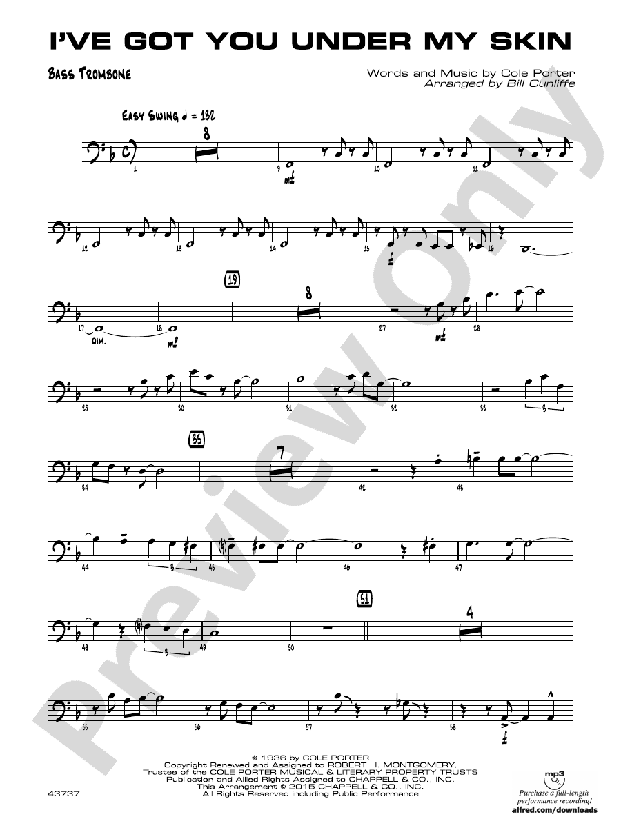 I've Got You Under My Skin: Bass Trombone: Bass Trombone Part - Digital Sheet Music Download