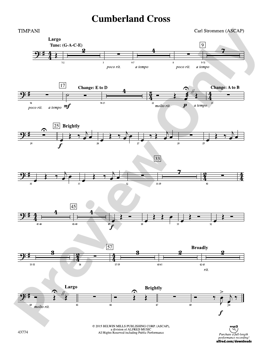 Cumberland Cross: Timpani: Timpani Part - Digital Sheet Music Download