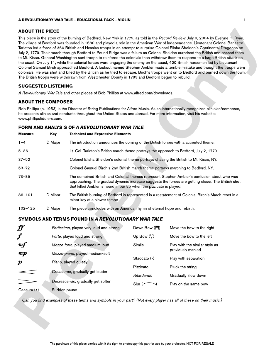 A Revolutionary War Tale: Violin Educational Pack: Violin Educational ...