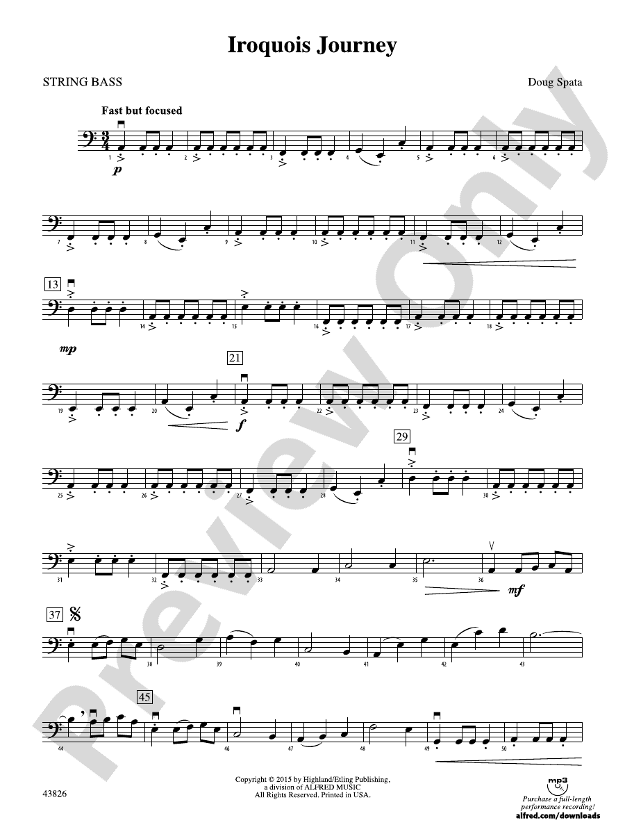 Iroquois Journey: String Bass: String Bass Part - Digital Sheet Music ...