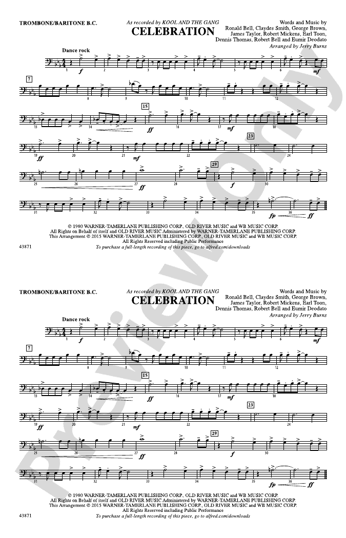Celebration: Trombone/Baritone: Trombone/Baritone Part - Digital Sheet ...