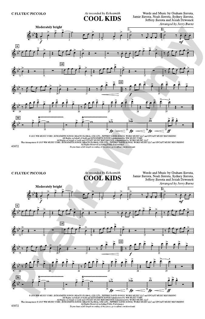 Cool Kids: Flute: Flute Part - Digital Sheet Music Download