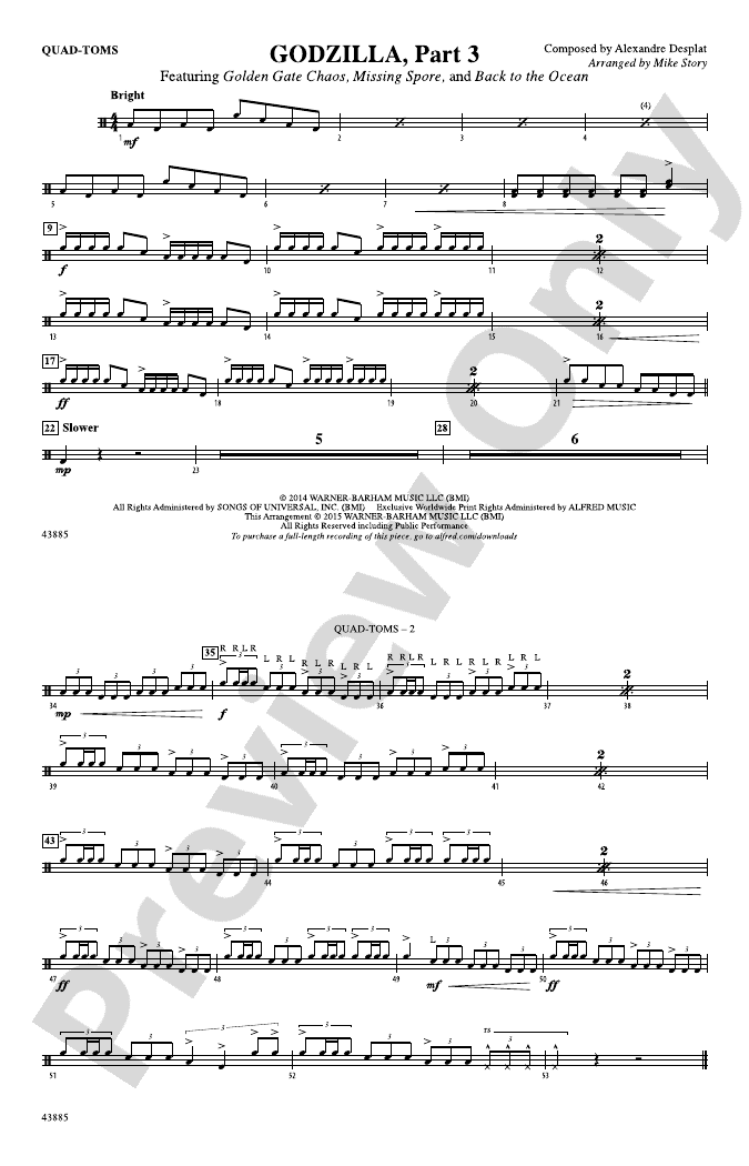 Godzilla, Part 3: Quad-Toms: Quad-Toms Part - Digital Sheet Music Download