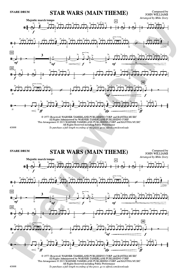 Star Wars (Main Theme): Snare Drum: Snare Drum Part - Digital Sheet ...